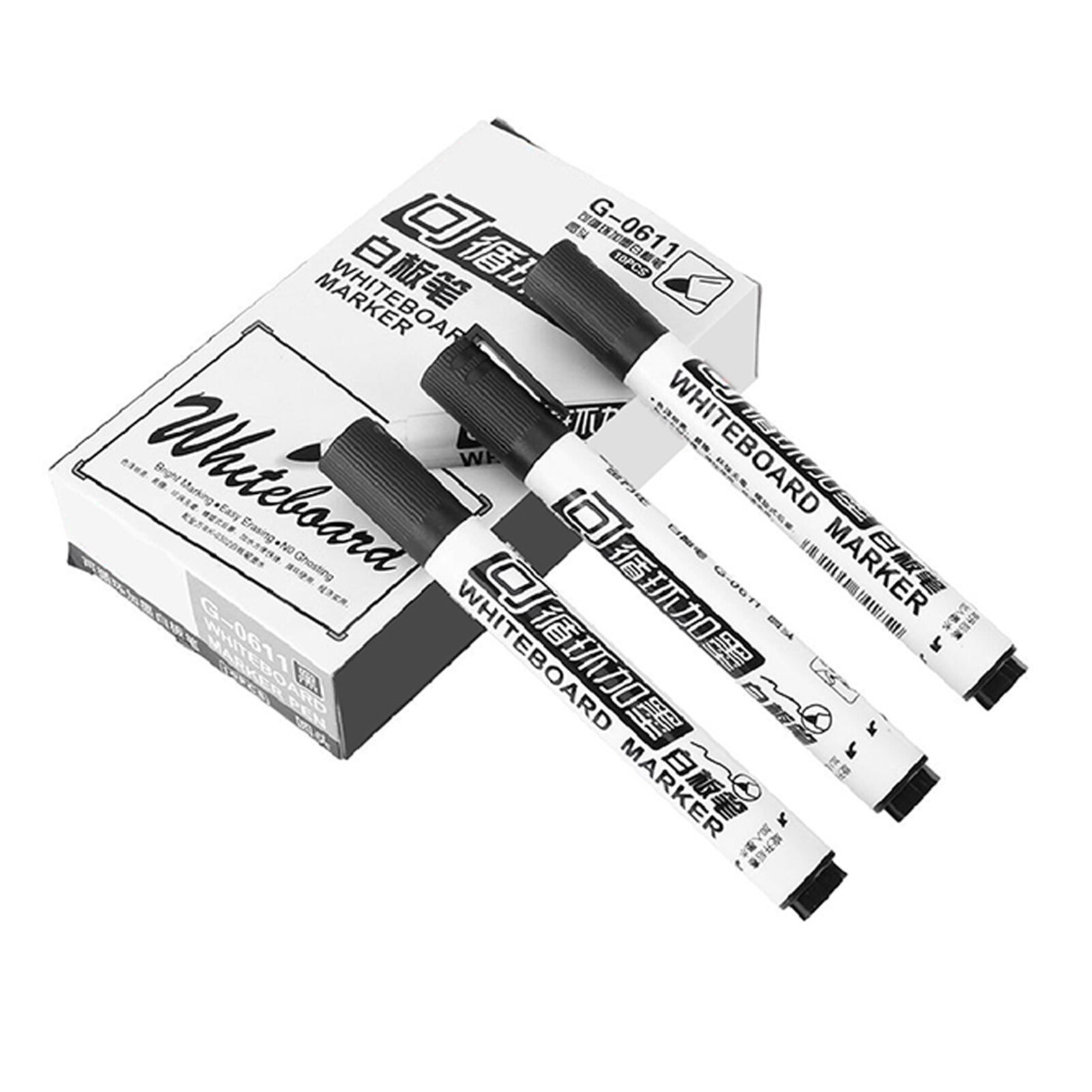 Набор из 10 нетоксичных стираемых маркеров для белой доски Oriental (черные) — школьные и офисные принадлежности.