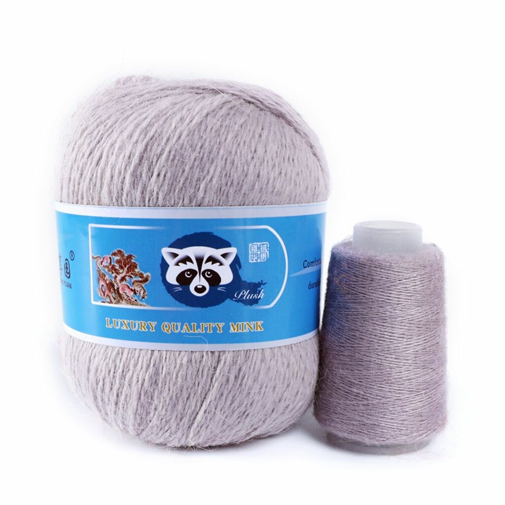 Комплект из 2 предметов длинношерстной норковой шерсти ручной вязки 50г +20г шерсти-857