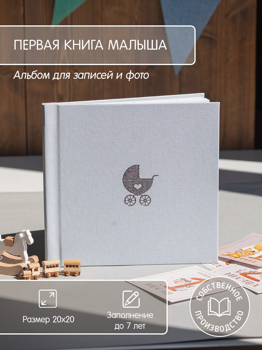 Фотоальбом Glorybook для новорождённого от 0 до 7 лет 20х20 голубой