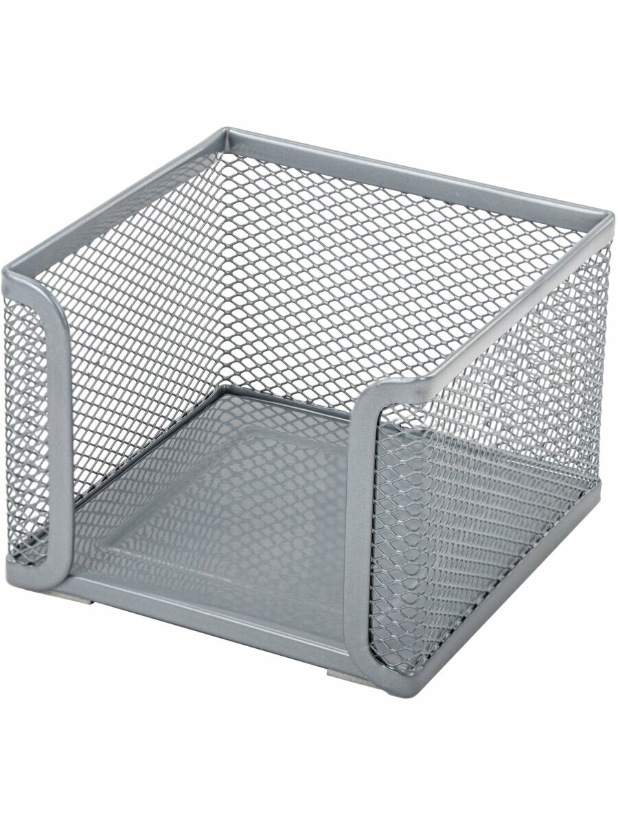 Органайзер для канцелярии настольный, подставка для бумажного блока, стикеров и листов для заметок на стол металлическая, 78х105х105 мм, серебристый, Brauberg Germanium, 231945