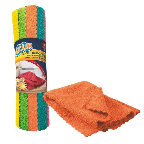 Салфетки из микрофибры "AZUR", набор 5шт, 30х30см, супервпитываемость, лазерные края