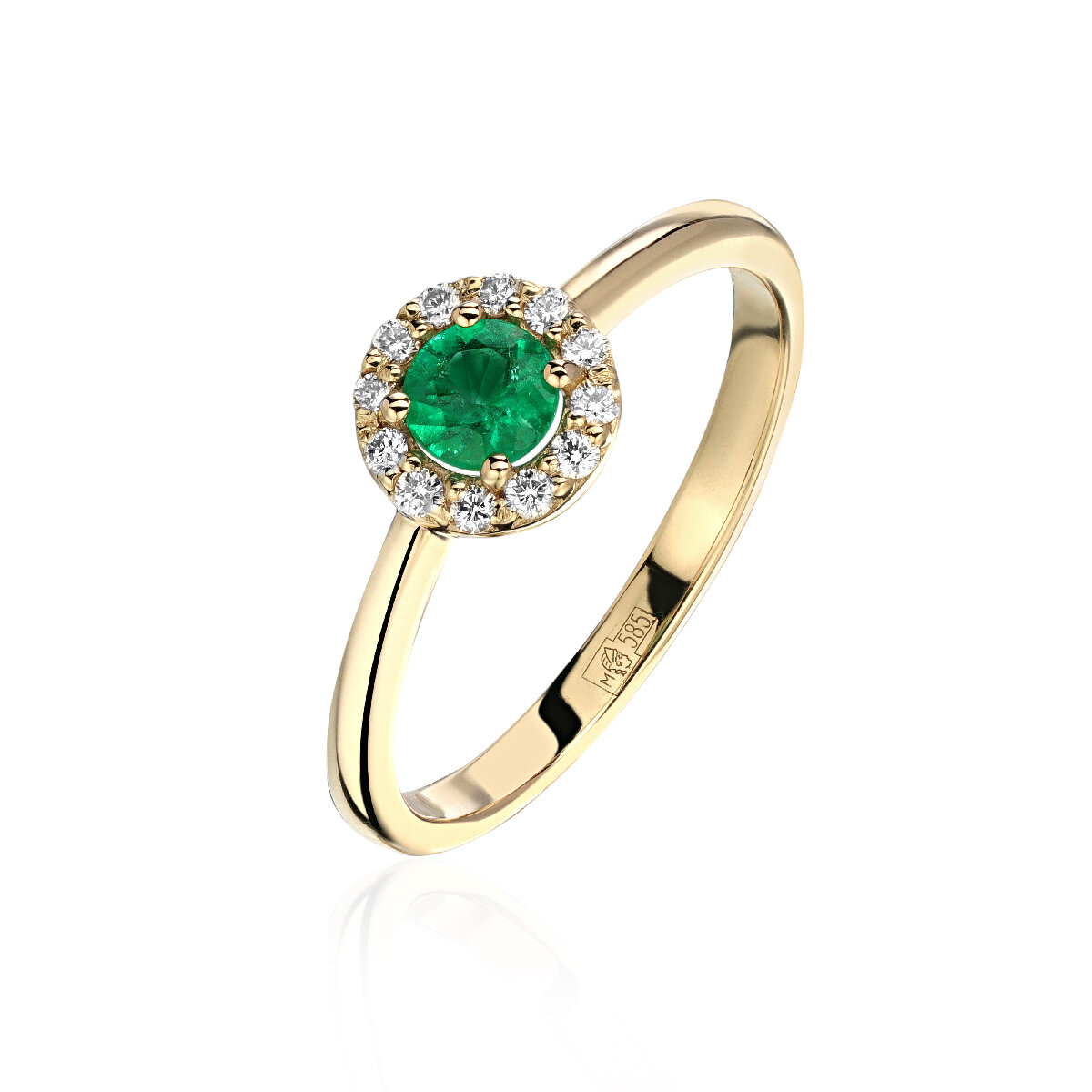 Кольцо, желтое золото, 585 проба, изумруд, бриллиант