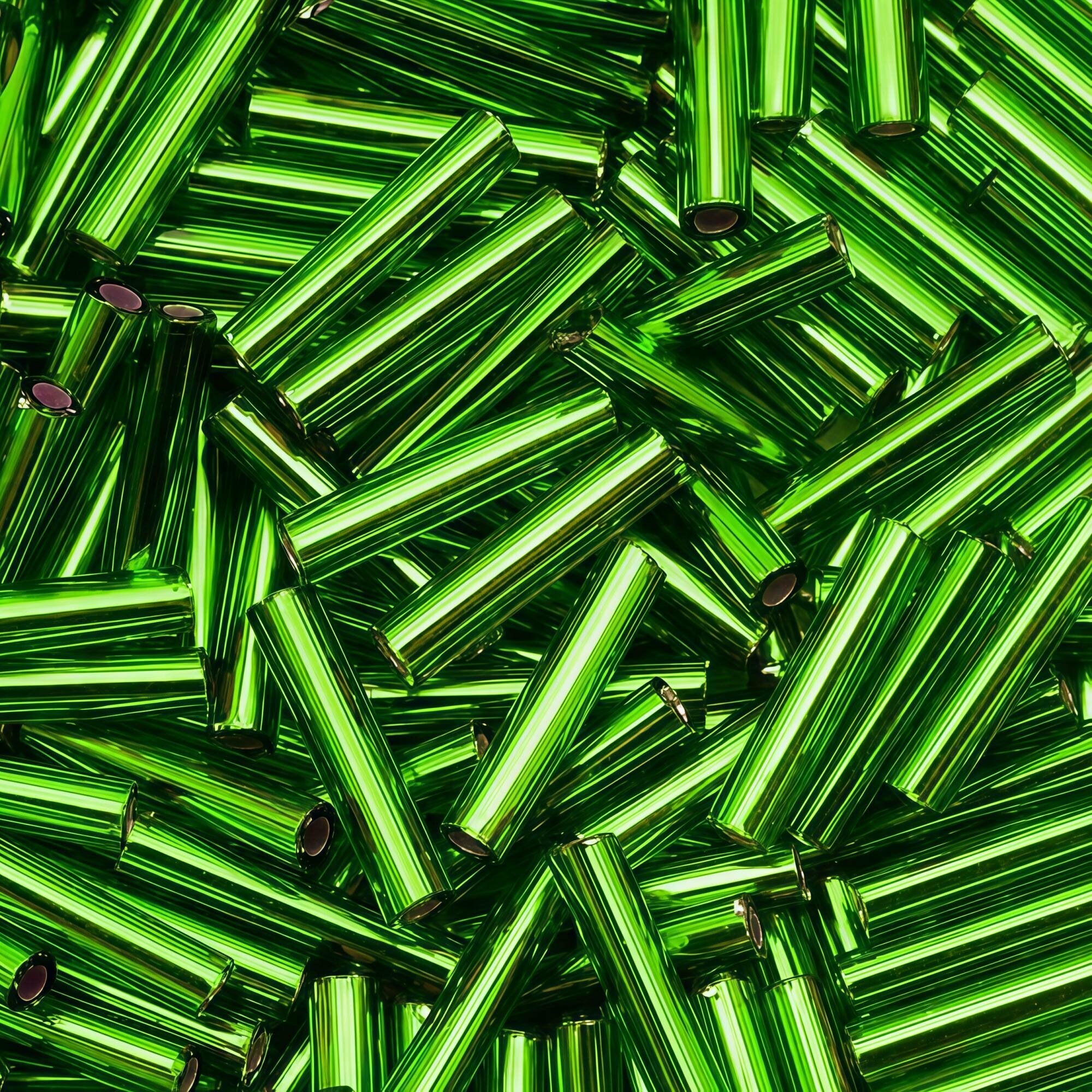 Бисер TOHO Bugle, размер 9мм, цвет #27 (Внутреннее серебрение, перидот), 10 грамм