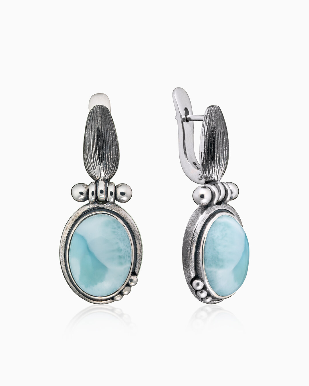 Серьги, серебро, 925 проба, ларимар