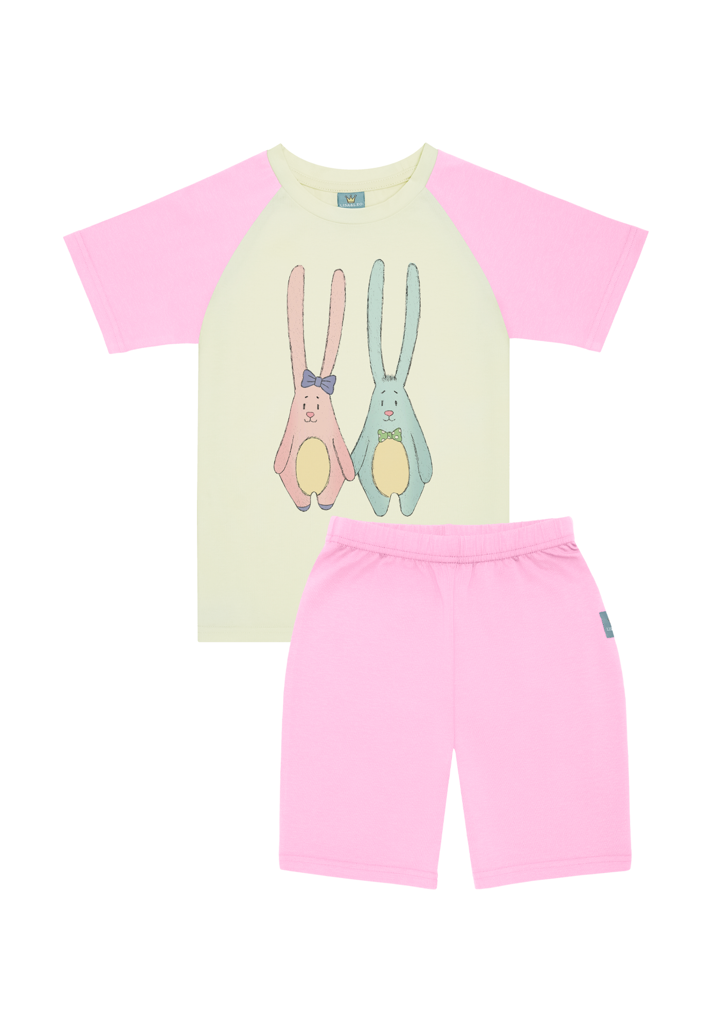 Пижама Пижама с шортами LISA&LEO "Зайки в театре", для девочек, цвет розовый/желтый