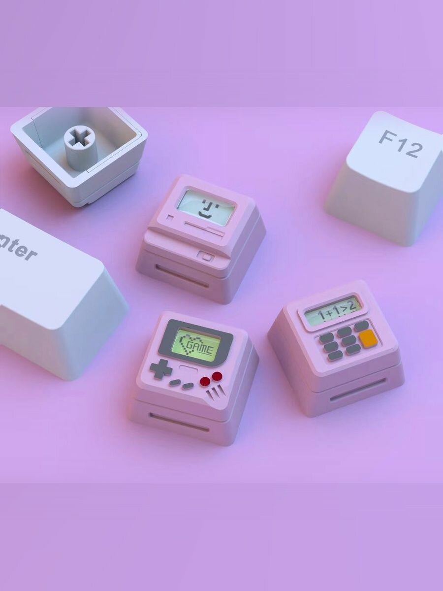 Кейкапы ретро - калькулятор, приставка, монитор для клавиатуры K04, 3 шт, Сиреневый