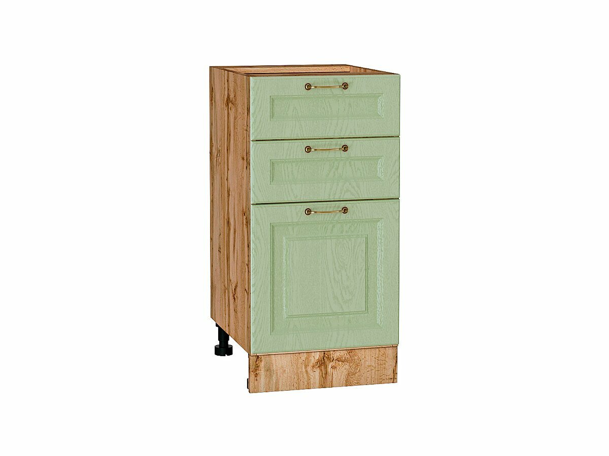 Шкаф нижний с 3-мя ящиками Ницца, цвет фасада Дуб оливковый, цвет каркаса Дуб Вотан, 816*400*478 мм