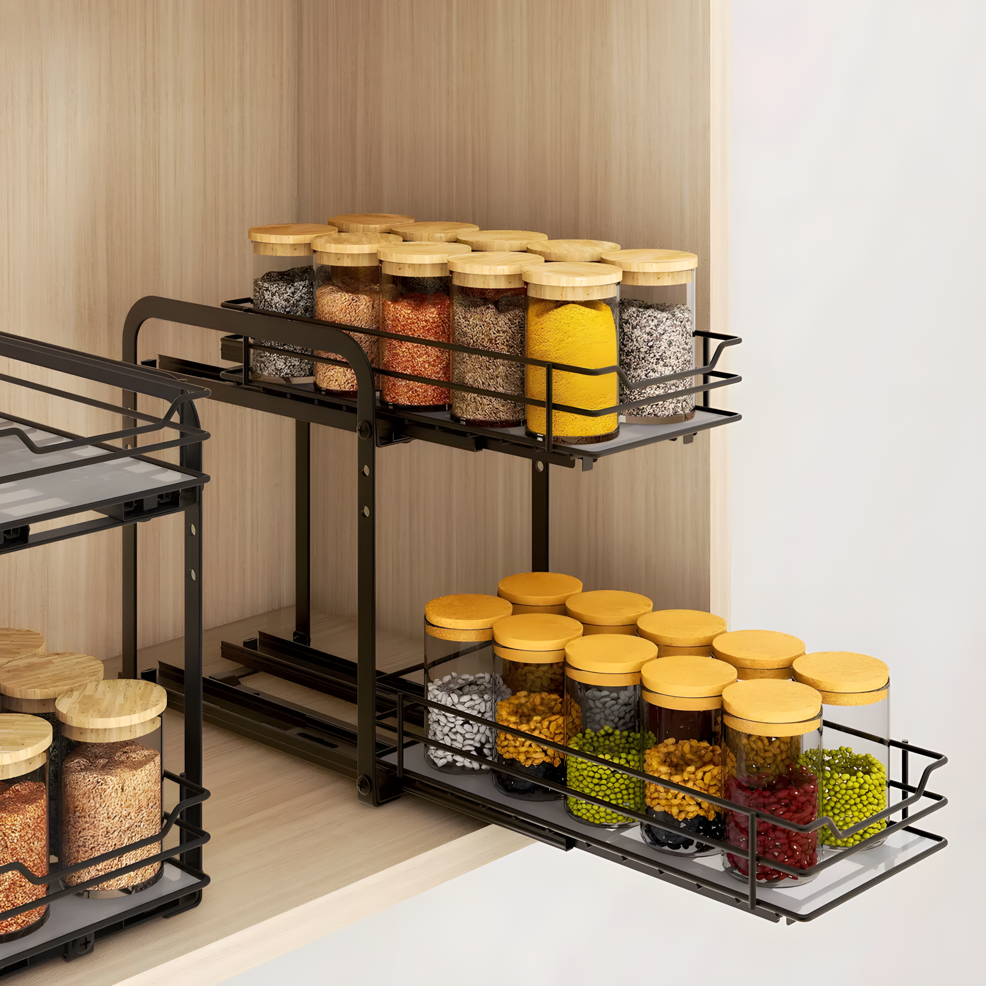 Полка для специй металлическая "Без бренда", выдвижная, регулируемая, чёрная, 2 яруса 26.5*17*23