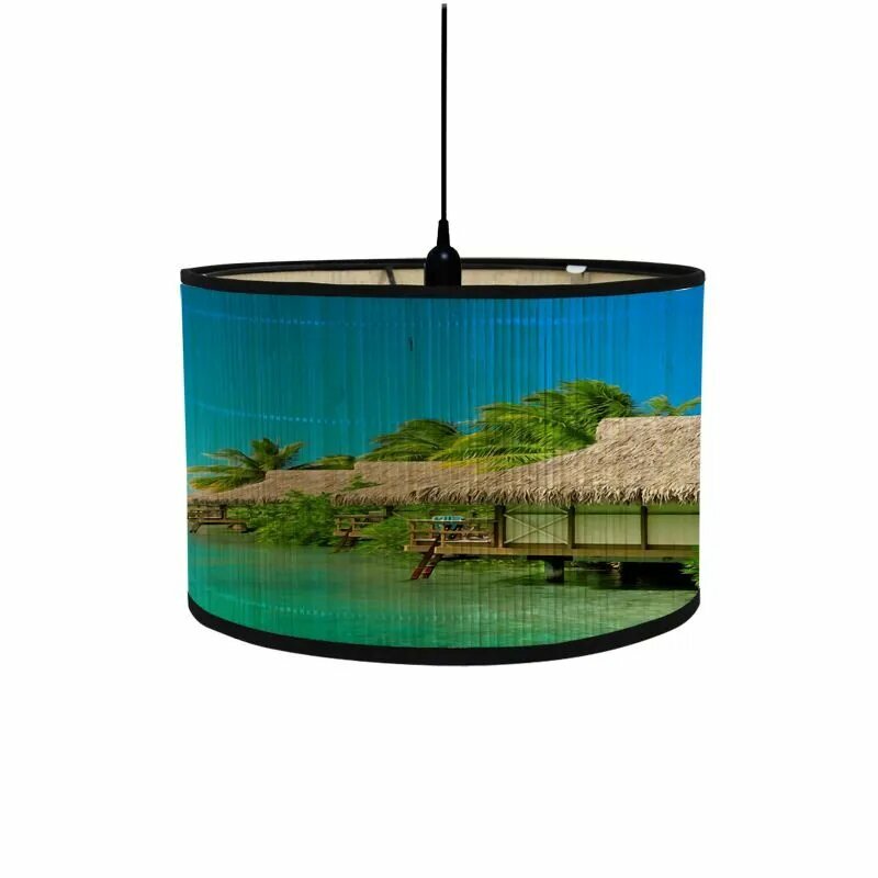Абажур для люстры "Ретро", бамбуковый, с пейзажем, ручная работа, 10"