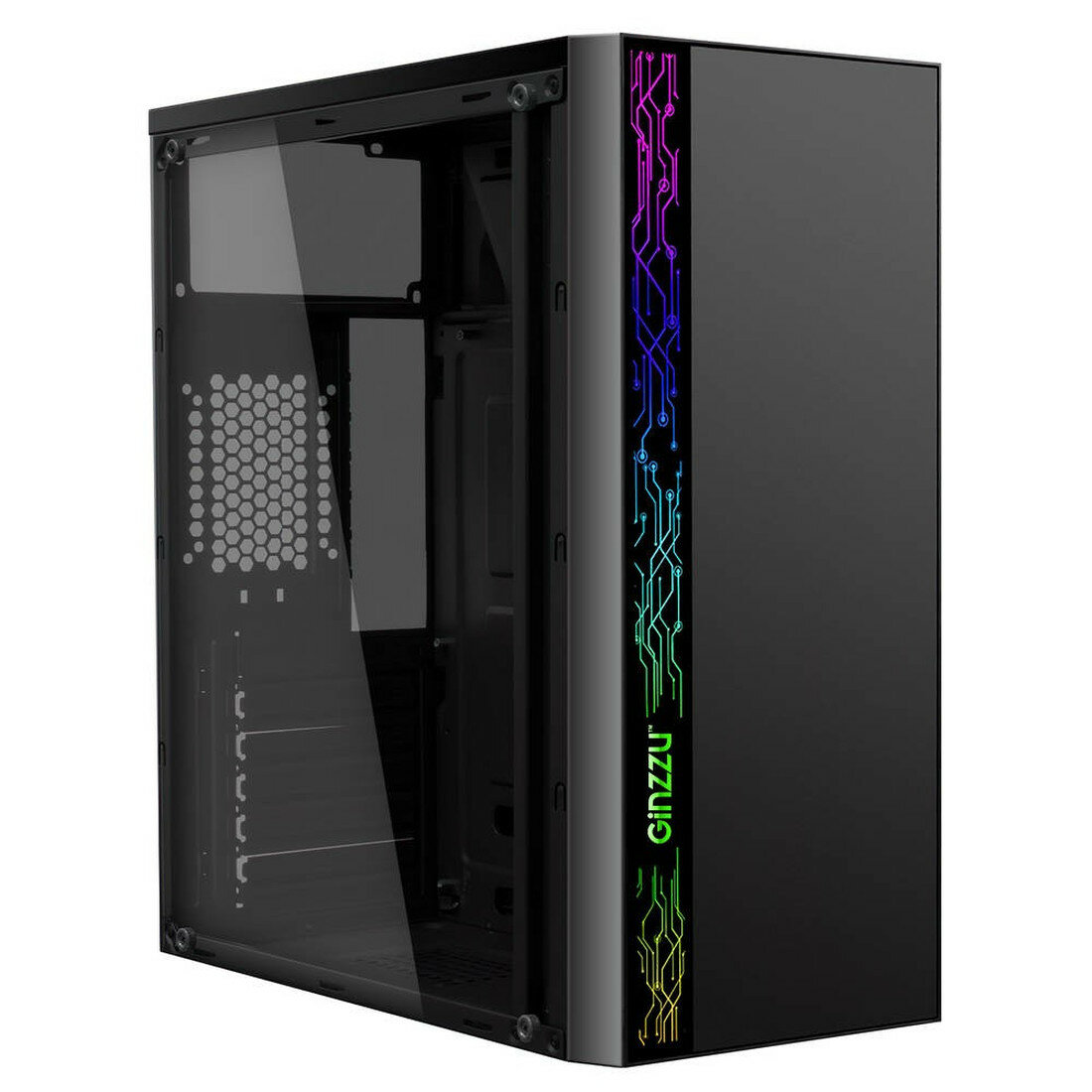 Корпус Ginzzu A370, RGB, окно на боковой стенке, ATX, Midi-Tower, черный