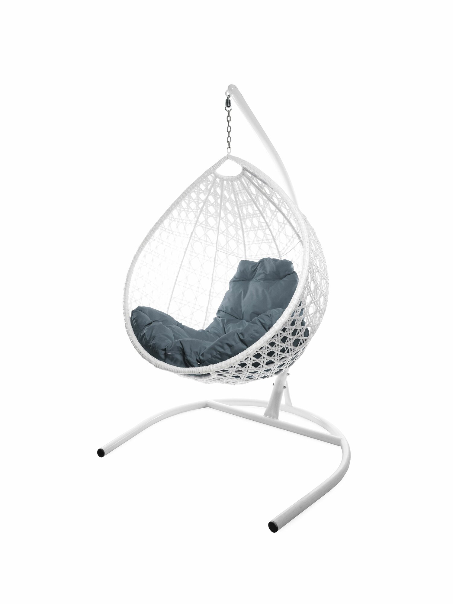 Подвесное кресло капля люкс, белое с серой подушкой, плетение ромб