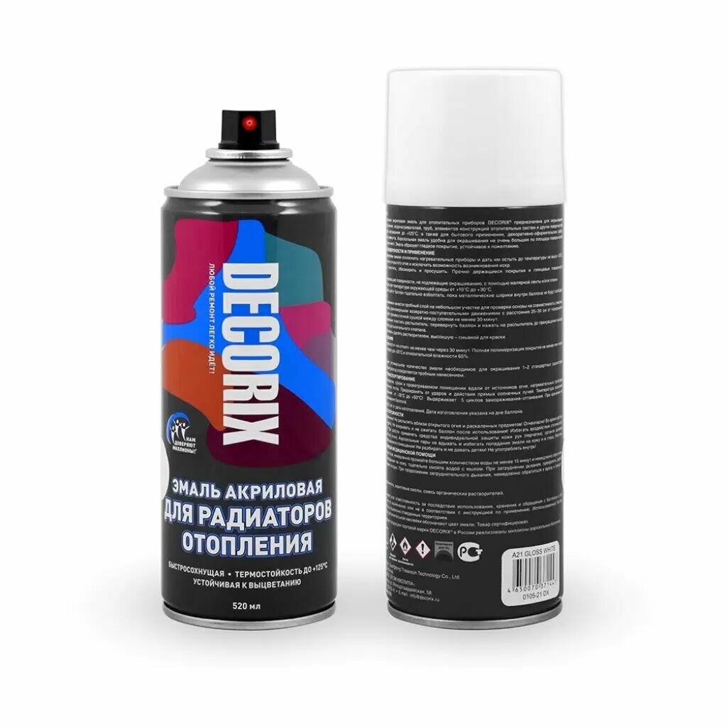 Эмаль DECORIX аэрозоль, для радиаторов, акрил, матовая, белая, A24, 520 мл