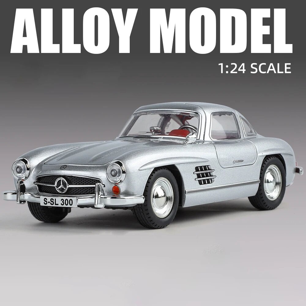 1:24 Benzs 300SL трековая версия, модель спортивного автомобиля из сплава, литая под давлением металлическая гоночная машина, модель автомобиля, звук и свет, детская игрушка в подарок, Silvery