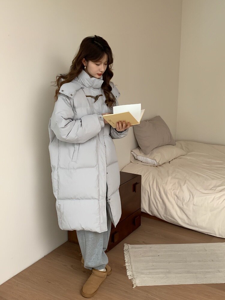 Женская куртка-пуховик 2025 года, зимняя, свободная, универсальная, белая, средней длины, молочного цвета, однотонная, с капюшоном