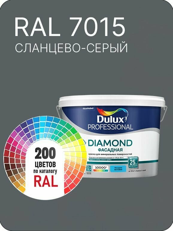 Краска для минеральных и деревянных фасадов Dulux Diamond цвет сланцево-серый Ral 7015 2.5 л.