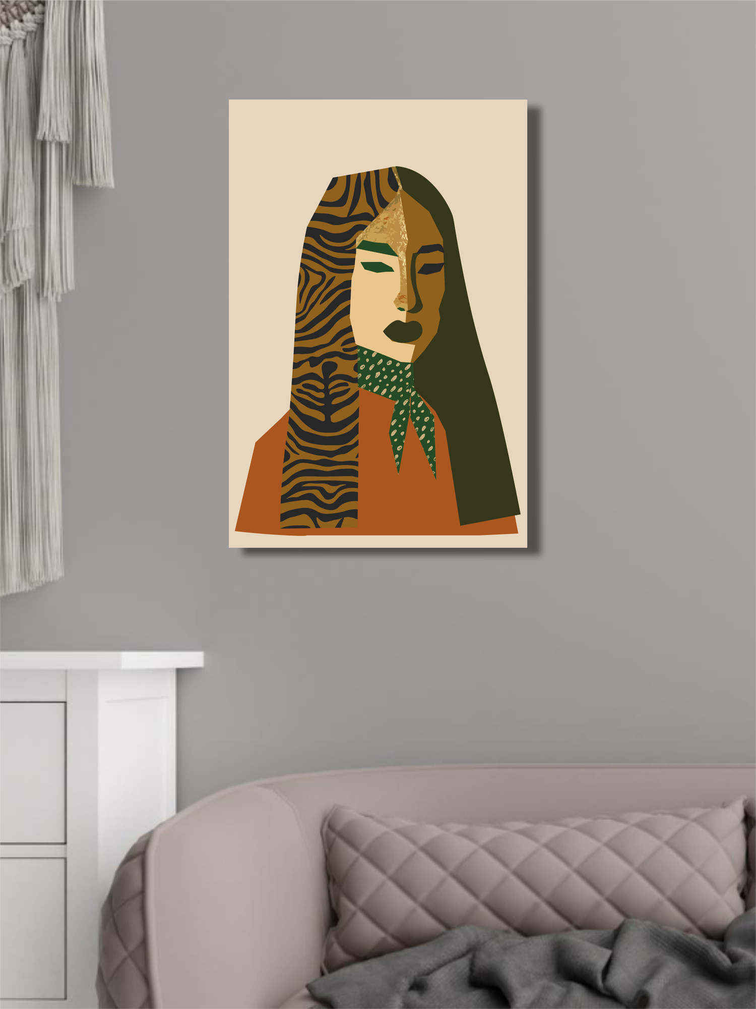 Картина вертикальная, портрет в стиле минимализм, Девушка - тигрица , 40х60 см Art IrbisPrint холст на подрамнике 20 мм