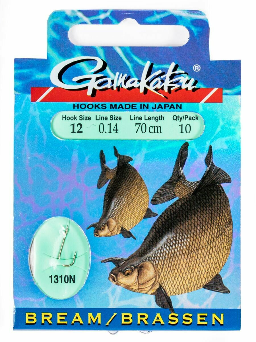 Крючки с поводком Gamakatsu Booklet BREAM 1310N размер 12/0, 14мм 70см (упк.10шт.)