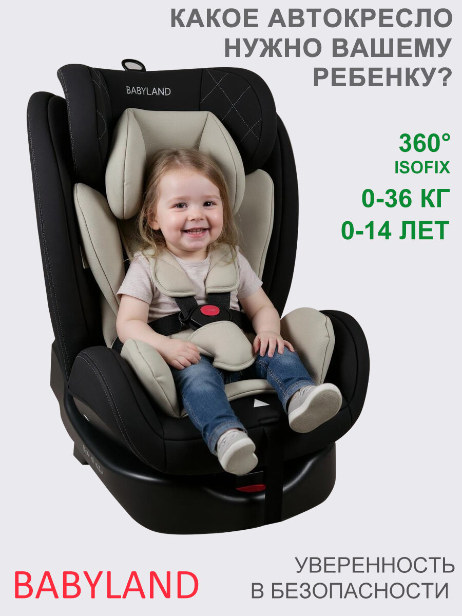 Автокресло детское, Детское кресло, Каркас из ударопрочного пластика,360°, дышащая обивка,0 - 36кг, чёрный