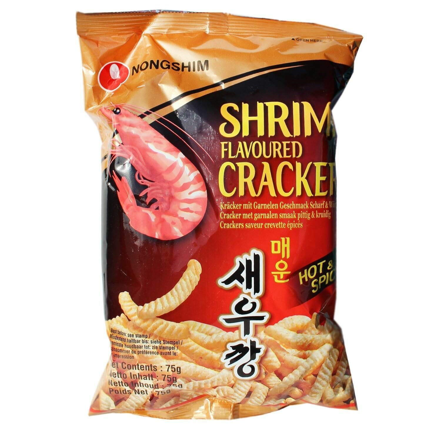 Чипсы "Shrimp" острые со вкусом креветки NONGSHIM, Корея 75г 3шт.