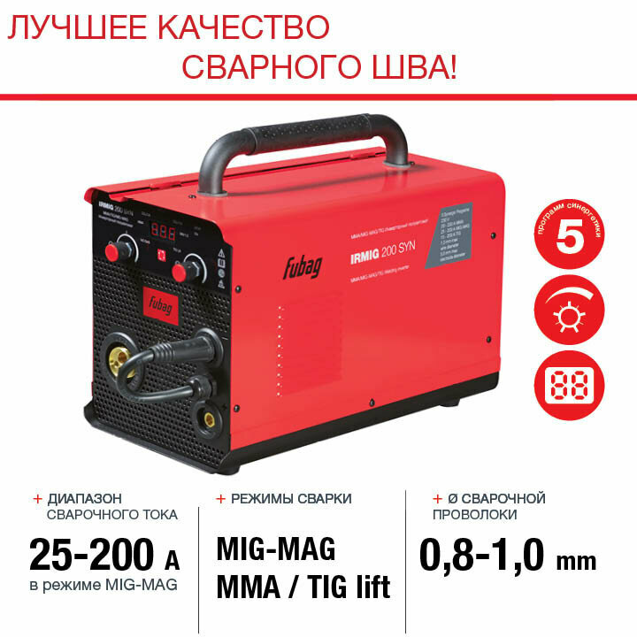 Сварочный полуавтомат FUBAG IRMIG 200 SYN, инвертор, с горелкой 250А в комплекте