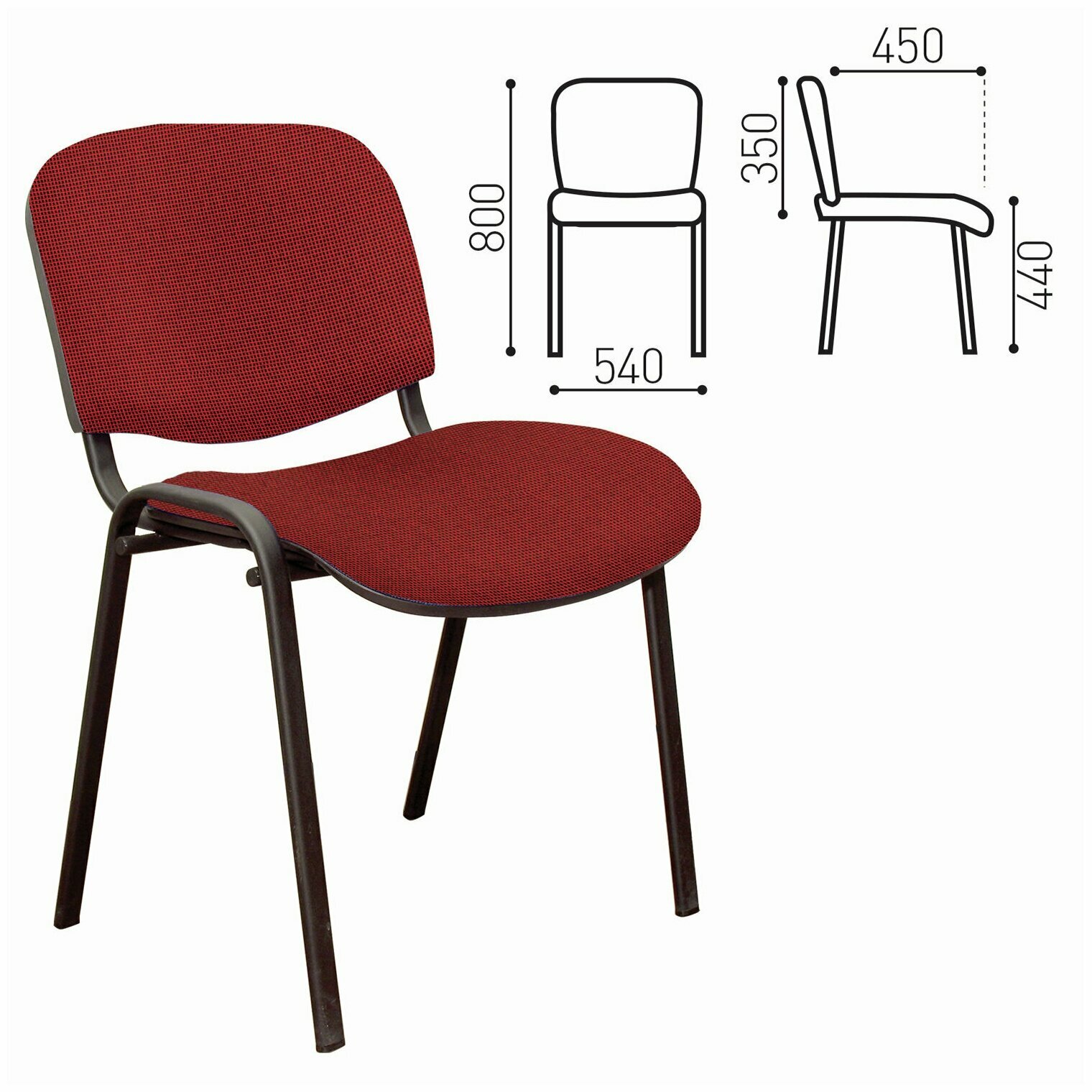 Стул для персонала и посетителей "изо", черный каркас, ткань черно-красная, В-9/С-16, 1шт в компл.