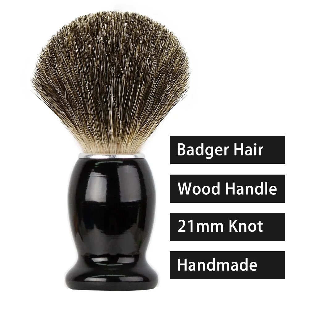 Щетка для бритья из барсука, деревянная щетка 100% для бритвы с двойным краем, безопасная прямая Классическая безопасная бритвенная щетка для мужчин, для влажного бритья, 21 мм