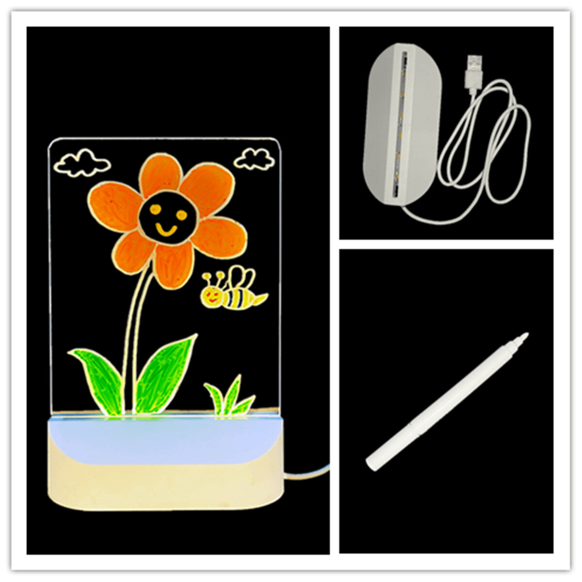 Жесткий акриловая доска для рисования с белым маркером и теплым светом, кабель USB 0.8 м для детского творчества