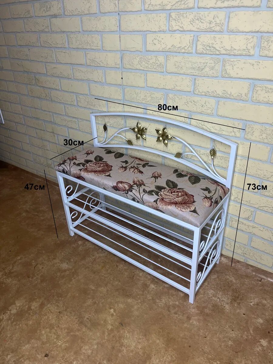 Кованая банкетка №04, Студия кованой мебели Нива, цвет белый/бронзовый