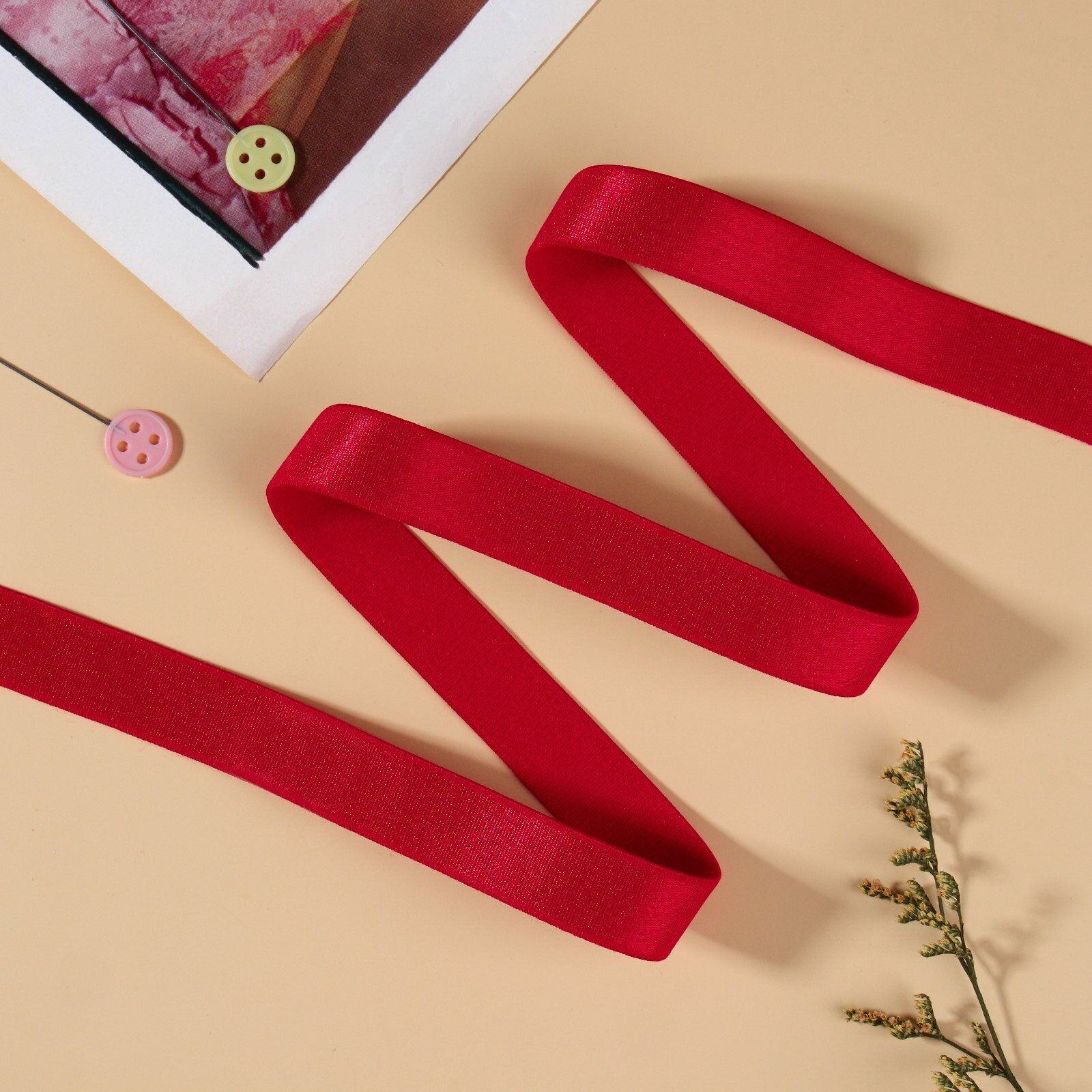 Резинка для бретелей, блестящая, 15 мм, 10+-0.5 м, красная, цвет: красный