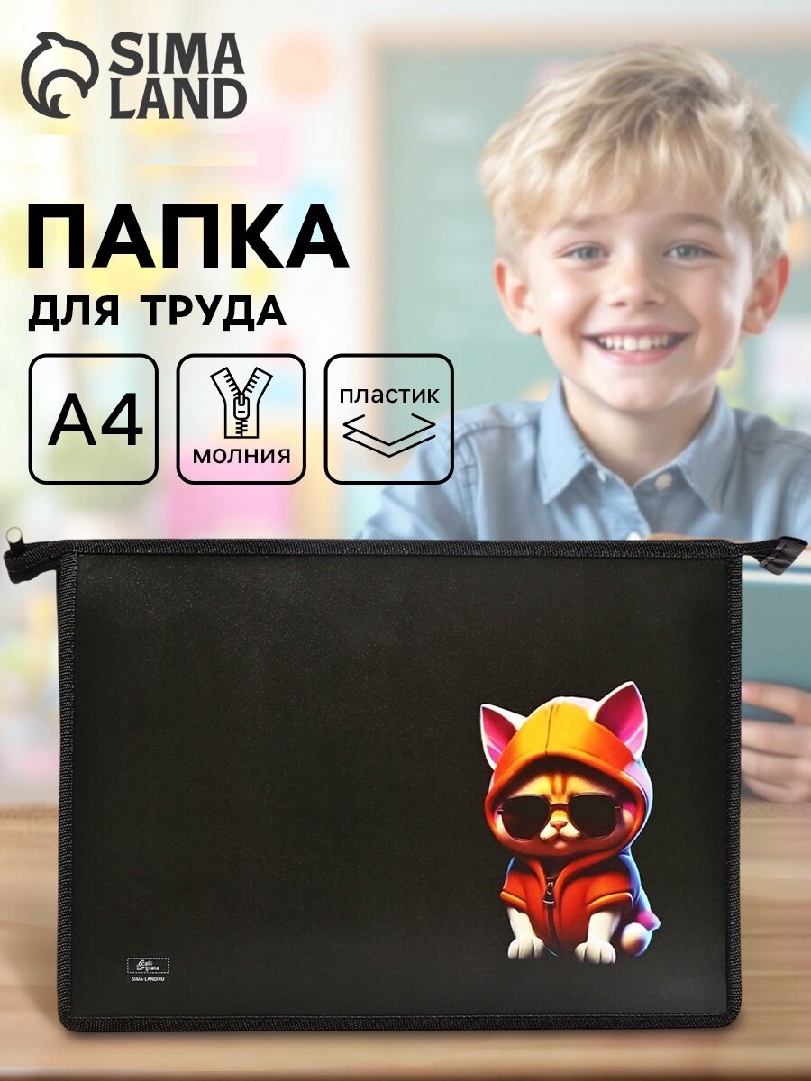 Папка для труда Calligrata «Кот крутой», А4, пластиковая, 23×32.5×5.5 см