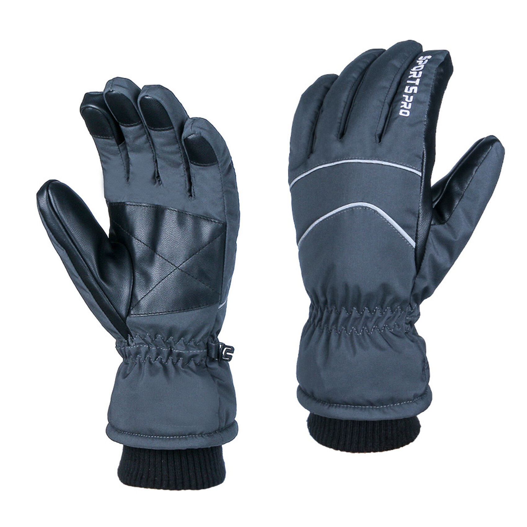 Перчатки для сноуборда и лыж полус пальцы сенсорные зимние водонепроницаемые ветронепроницаемые для мужчин женщин холодная погода мотобайк открытое воздух (Серый-М), материал Полиэстер+ПУ+Хлопок, размер M, вес 150 г