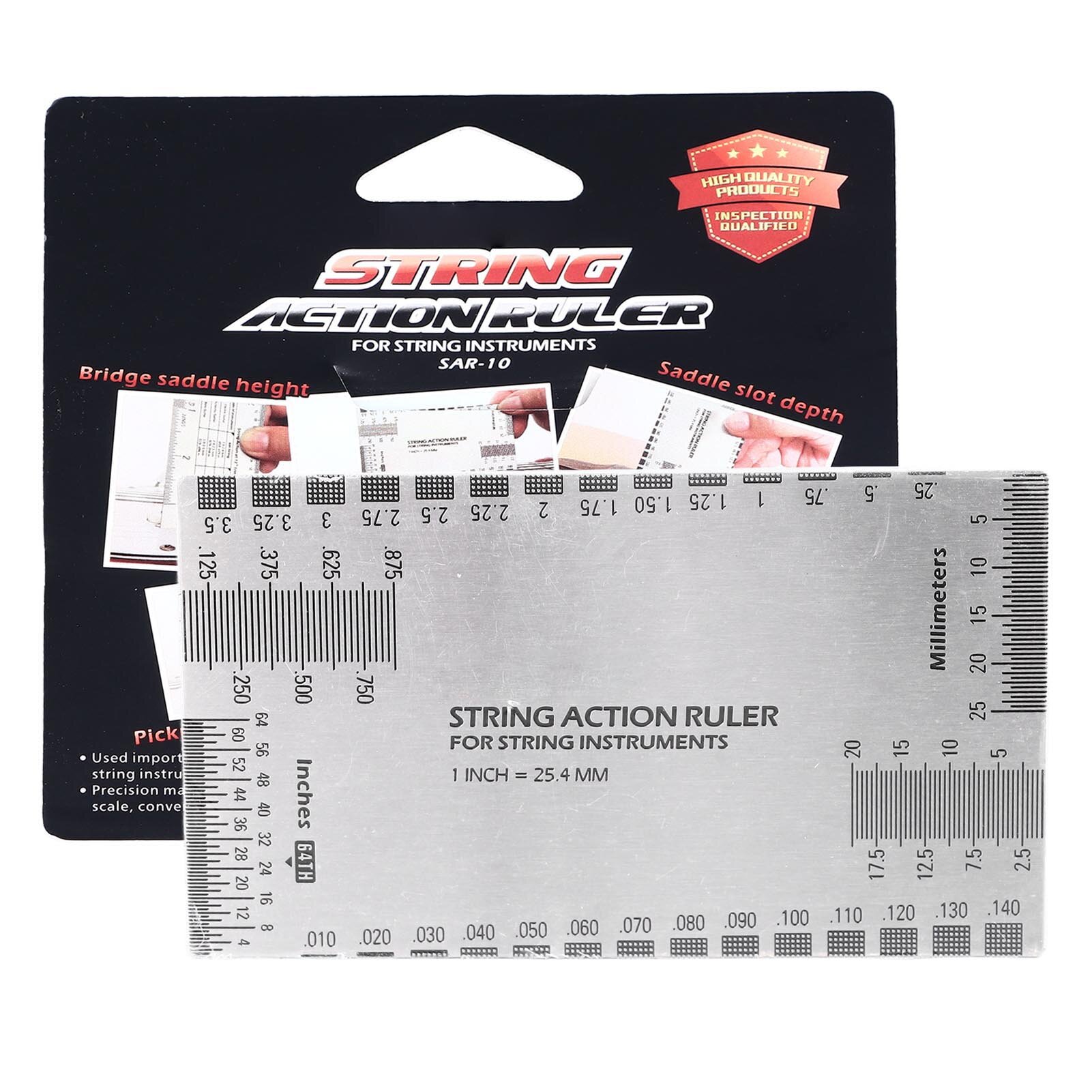 Измеритель высоты струн гитары из нержавеющей стали. Высокоточная многофункциональная линейка для измерения высоты струн.