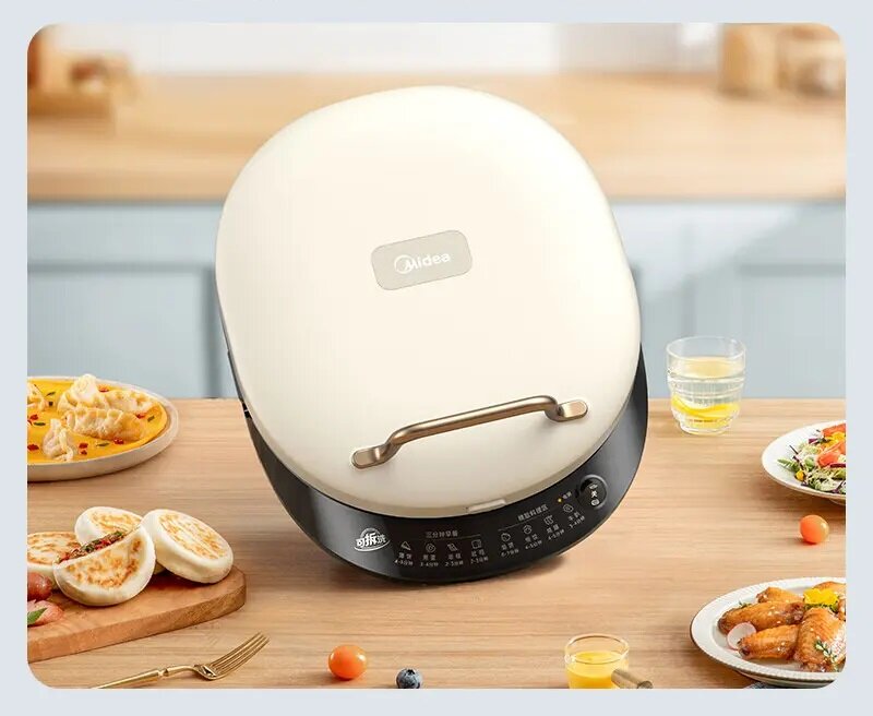 Электрическая блинница Midea JKC3078, многофункциональность, двусторонний нагрев, белая