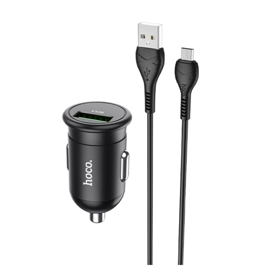 Автомобильное зарядное устройство Hoco Z43 18W QC3.0 + кабель Micro USB, черный