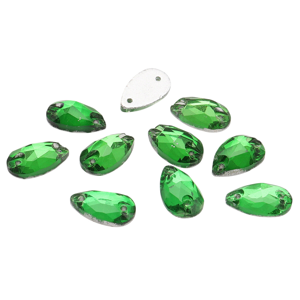Стразы пришивные 'капля', 7*12 мм, 10 шт, хрустальные, зеленые, Astra&Craft