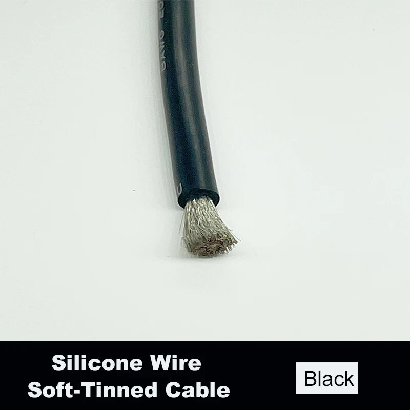 Bytebattle Термостойкий силиконовый провод 8AWG-0AWG 6 AWG-16mm2, Black Silicone, 1m-39.37in
