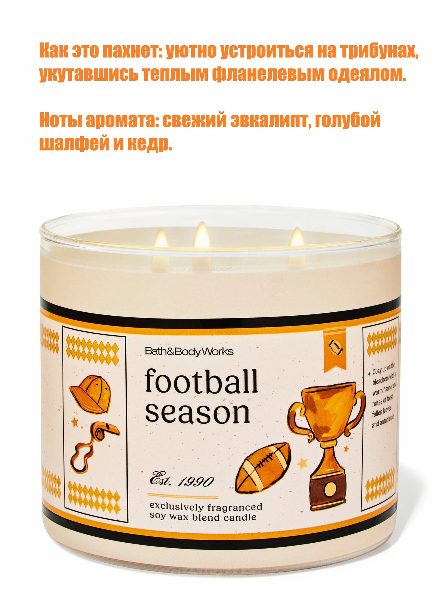 Bath and Body Works свеча ароматическая с 3-мя фитилями Football Season (411 грамм)