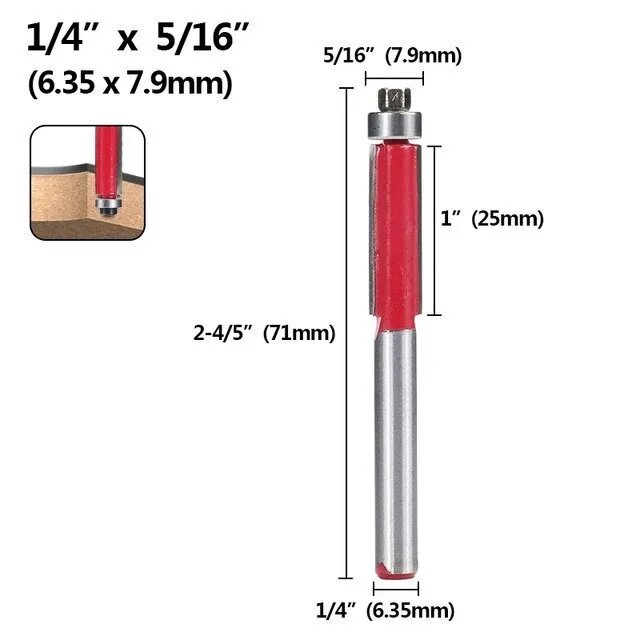 Концевая фреза с хвостовиком 1/4 дюйма, Концевая фреза для дерева, удлиненные 1pc 6.35x7.96mm