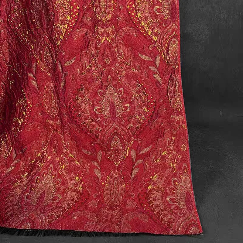 Дворцовый стиль, золотой шелк, жаккард, ткань Jaggo Бордовый, 50cmx140cm, Красный