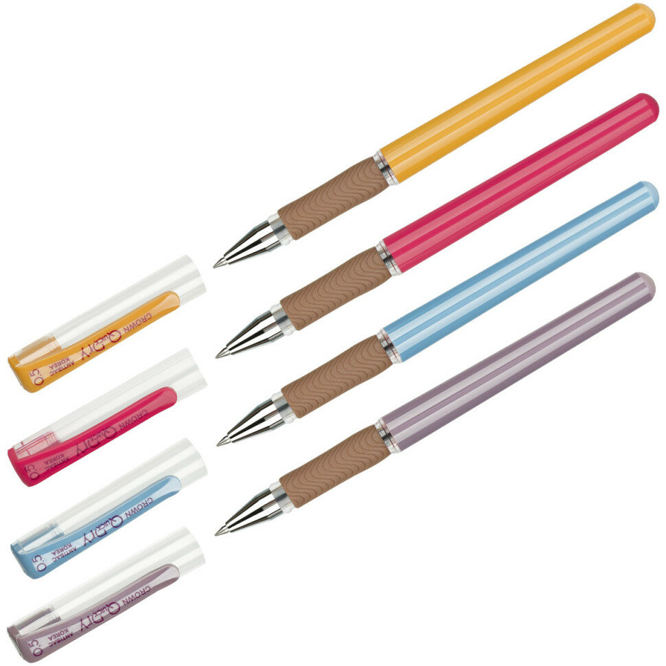 Ручка гелевая Crown "Quick Dry" с быстросохнущими чернилами и антибактериальным грипом, черная, 0,5мм, корпус ассорти, 367295