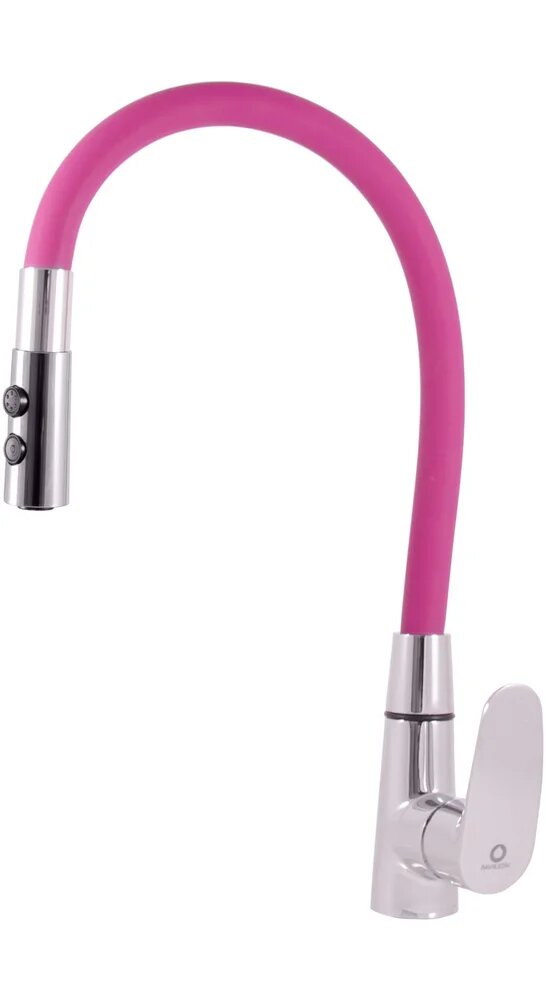 Смеситель для кухни Rav Slezak Amur AM719.5/12R с гибким изливом, с поворотным изливом, хром, розовый, глянцевый, однорычажный, с керамическим картриджем