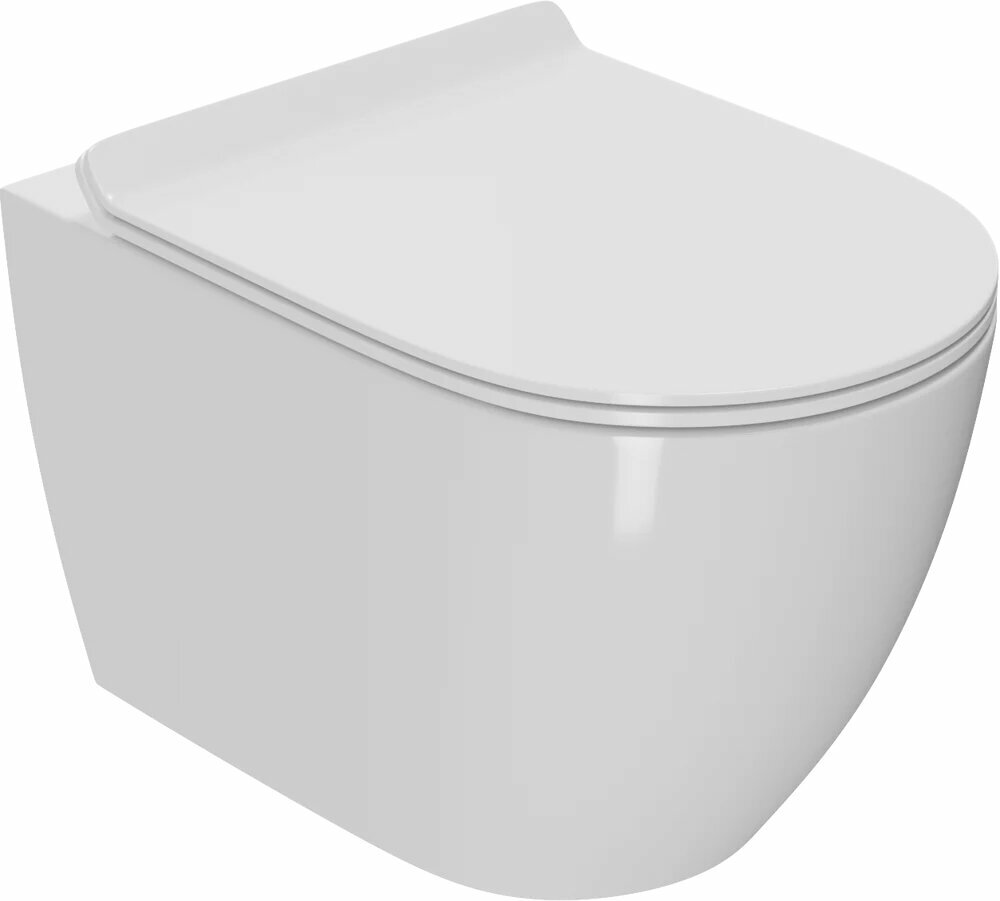 Унитаз подвесной Bauedge Bau Dream с микролифтом, безободковый, без бачка, антивсплеск, фарфоровый, белый, глянцевый, овальный, сиденье для унитаза в комплекте