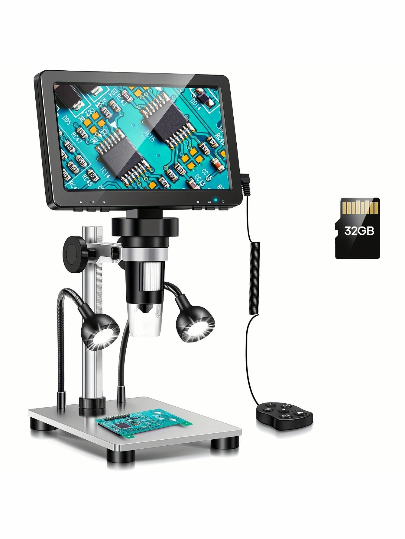 7-дюймовый цифровой микроскоп 1200x (микроскоп для монет) для взрослых, видеомикроскоп 1080P с 10 LED, совместим с Windows (DM9)