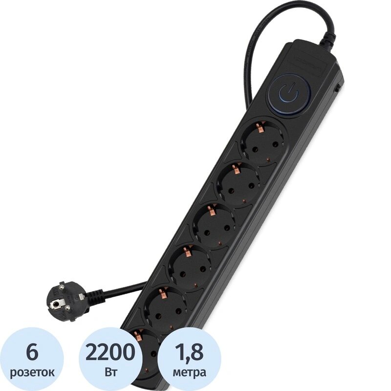 Сетевой фильтр Ippon BK-6-EU-1.8-10-B 1.8м (6 розеток) черный (1804735)