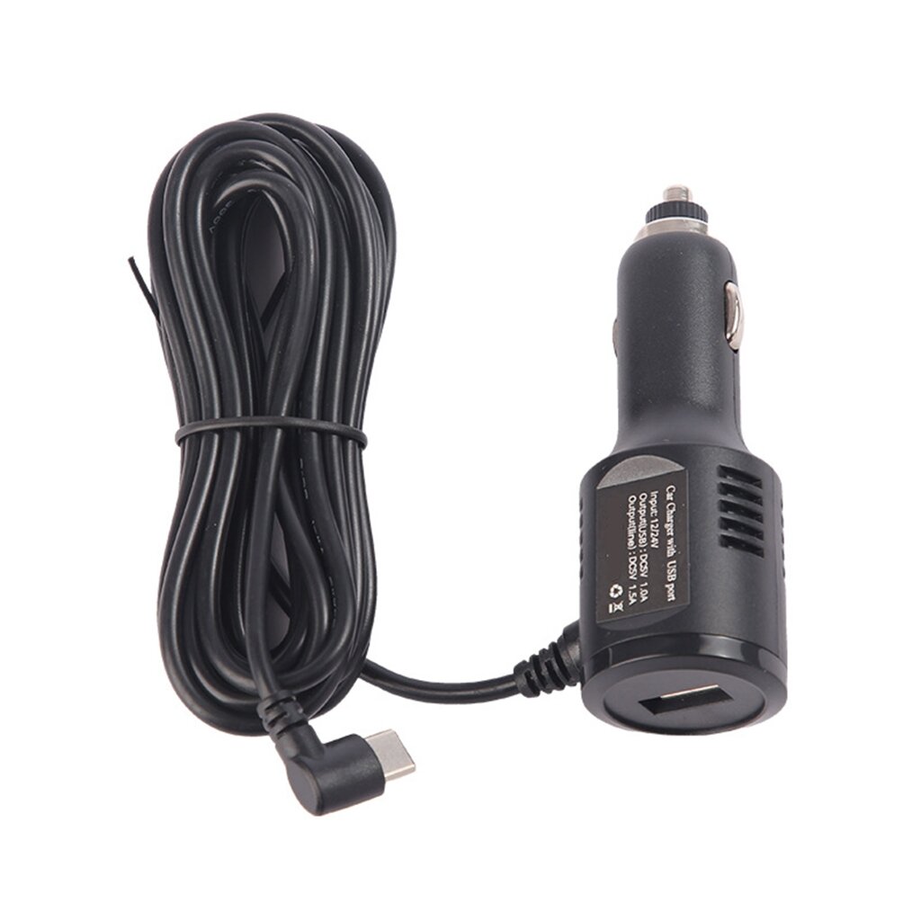 Автомобильный Адаптер Для Зарядки С USB-Портом И 3,4-метровым Угловым Кабелем Type C Для Видеорегистраторов Смартфонов и Планшетов 12V 24V Input Prot