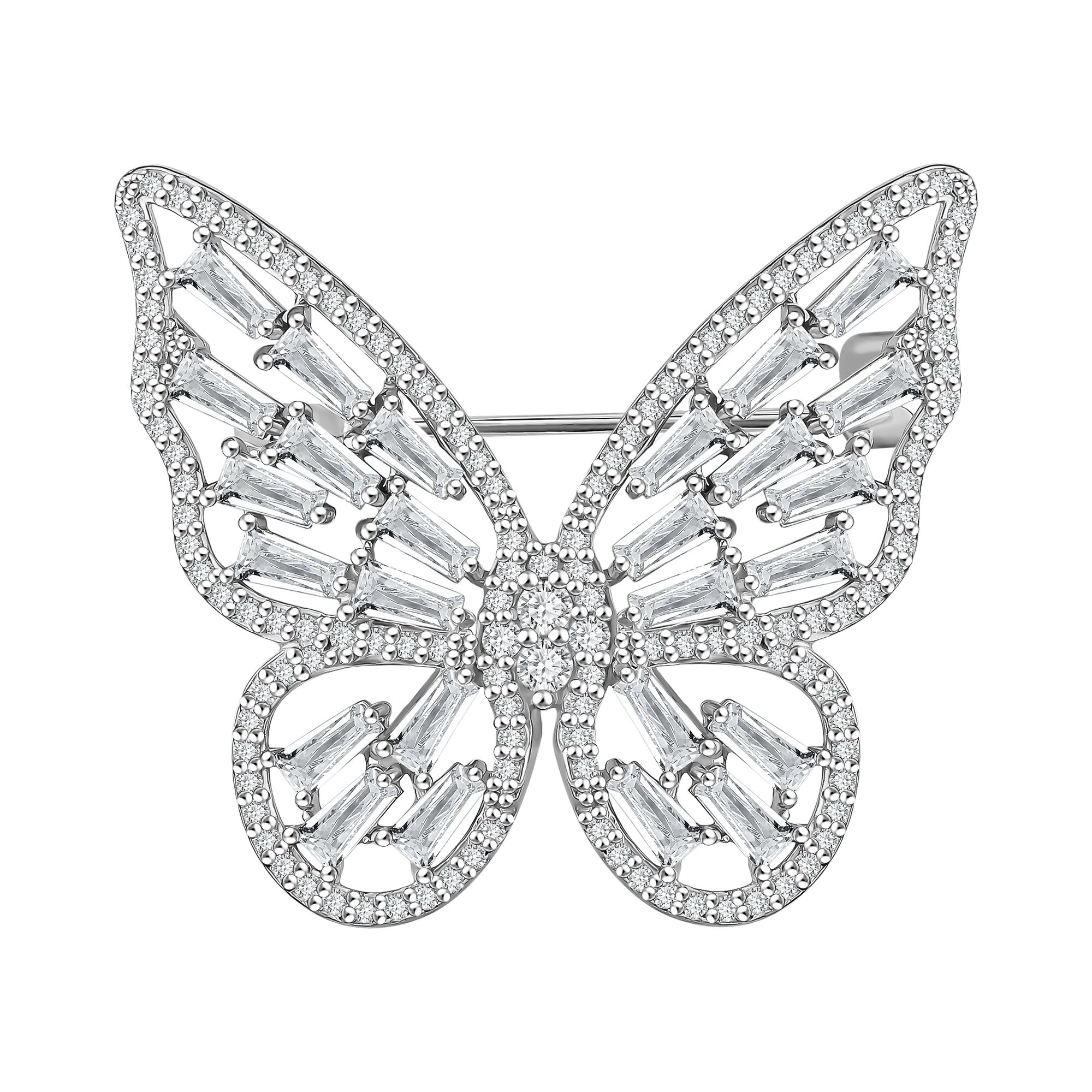 Брошь, серебро, 925 проба, родирование, фианит