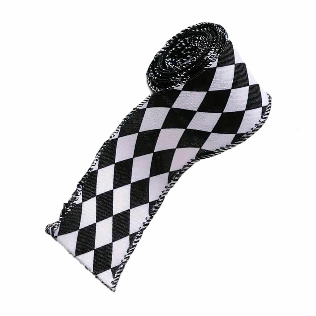 Рождественская лента (черно-белая льняная, DIY, ромбовидная сетка)