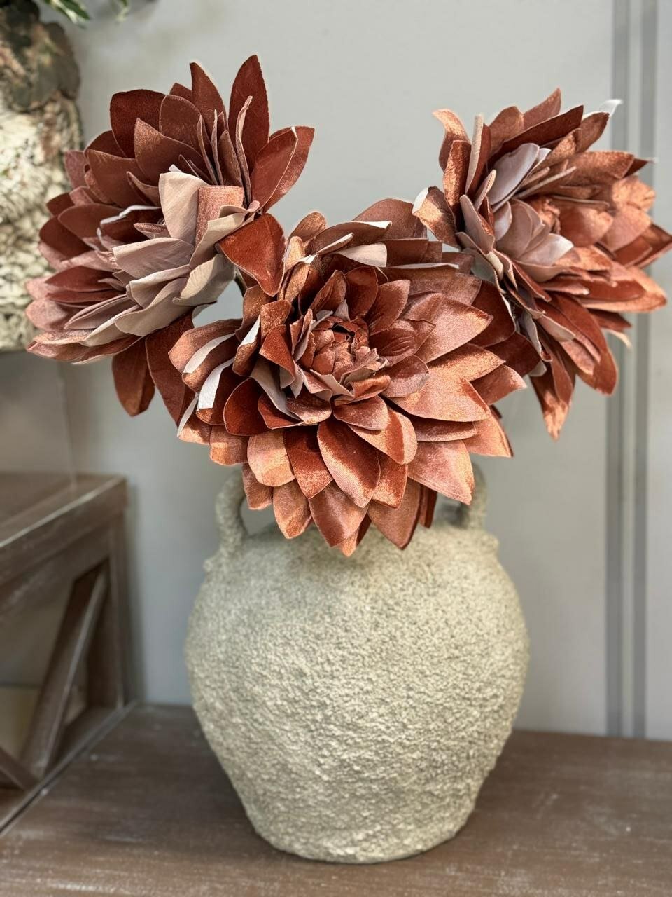 Искусственный цветок Георгина, розовое золото, высота 50 см, Country Artists