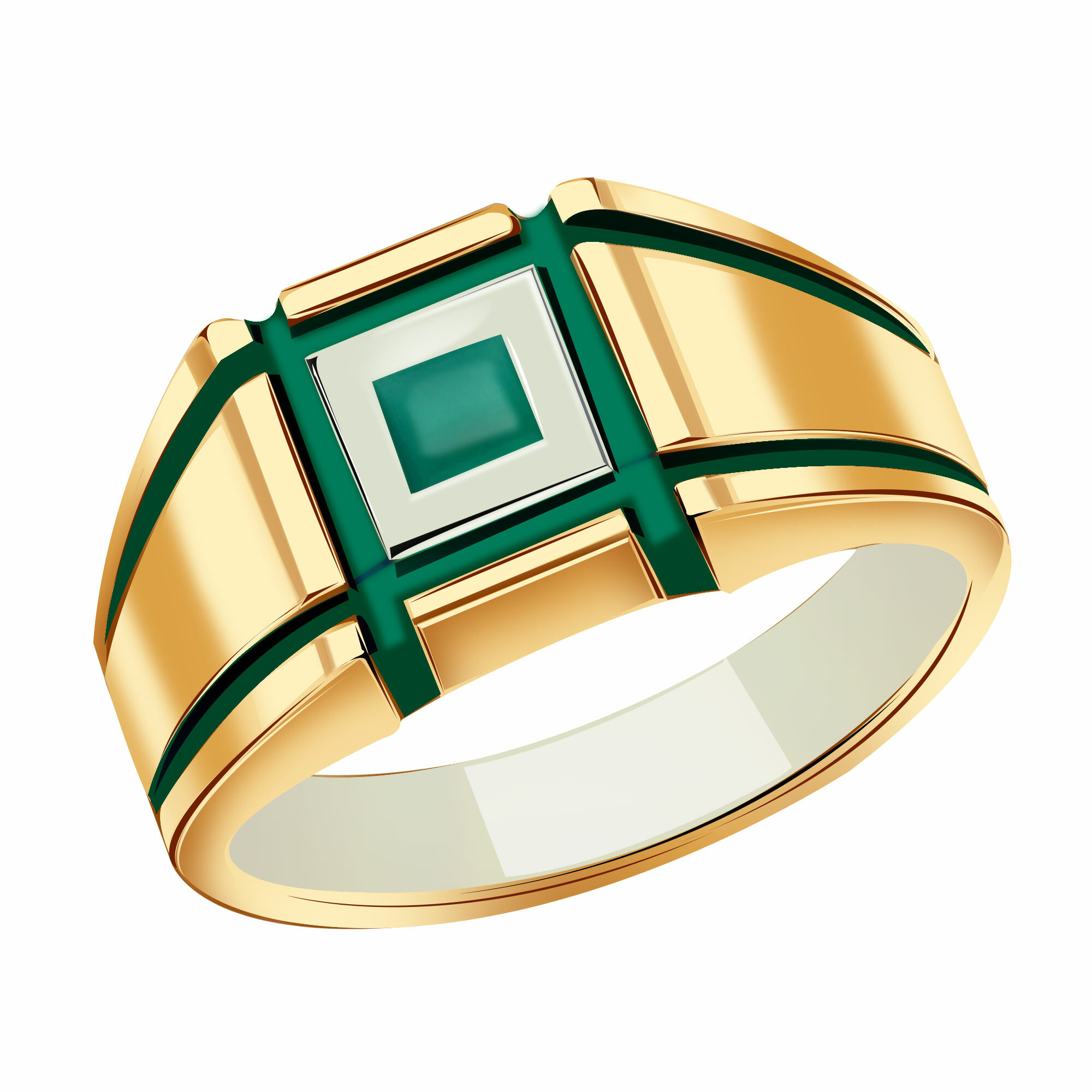 Кольцо, красное золото, 585 проба, оникс, эмаль