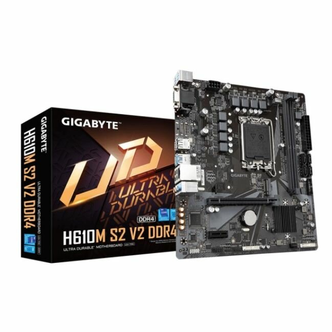 Материнская плата GIGABYTE H610M S2 V2 DDR4 (H610M S2 V2 DDR4) - LGA 1700, Intel H610, 2хDDR4, 1хPCI-Ex16, 1хМ.2, Micro-ATX